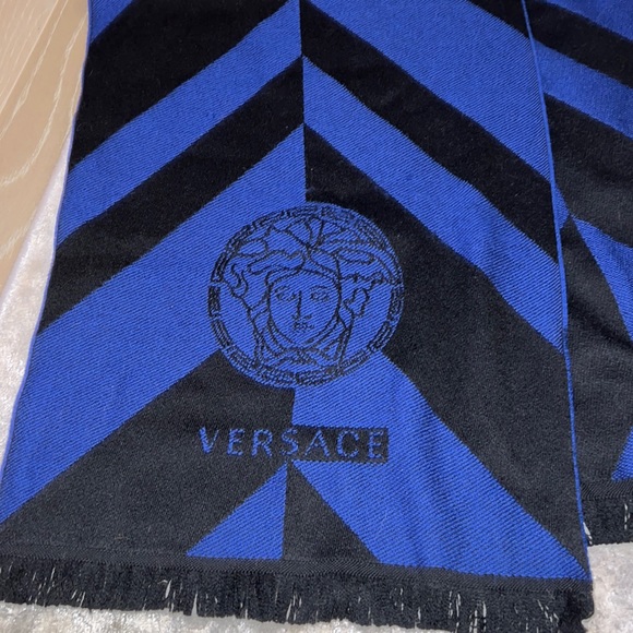 Versace | Accessories | Versace Blue And Black Chevron Wool Scarf ...